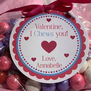 Valentine I Chews You, Bubble Gum Valentine Tag, Girls Valentine Tag ...