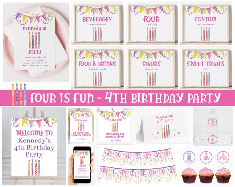 4th Birthday Party Bundle Editable Four is Fun Party Set - Etsy