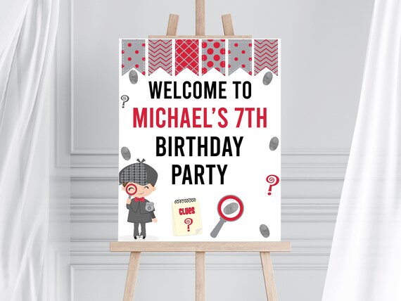 Detective Party Welcome Sign Template, Brunette Boy Spy Party ...