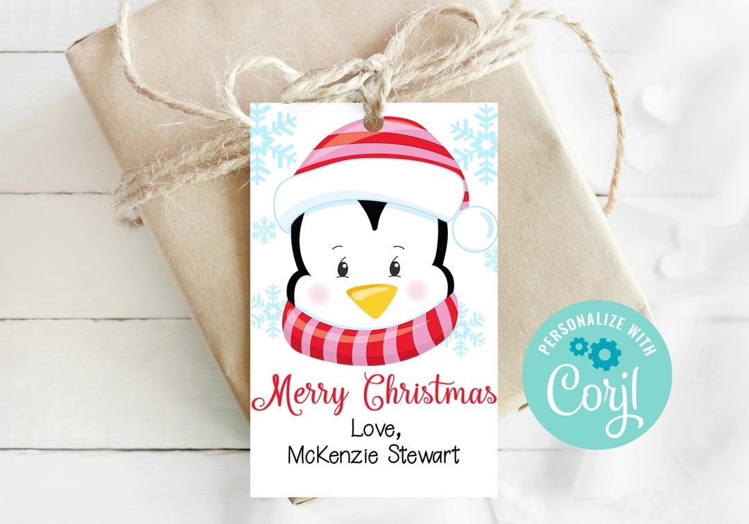 Editable Penguin Tag, Christmas Tags, Penguin Tags, Corjl, Printable ...