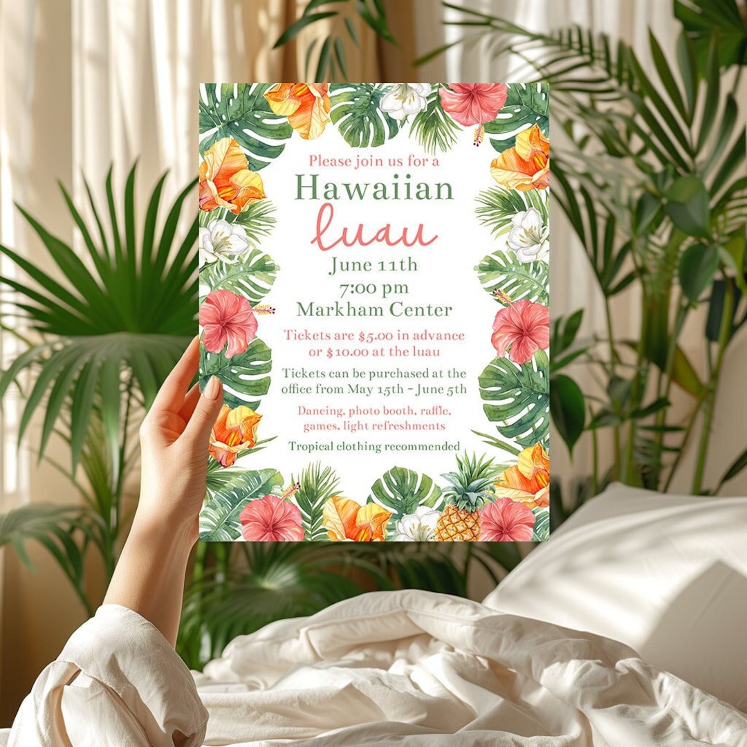 Editable Tropical Hawaiian Luau Event Flyer Template 8.5x11 Luau ...