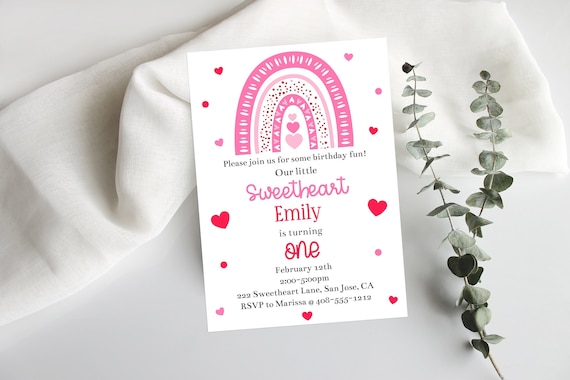 Editable Valentine's Sweetheart Birthday Invitation Template, Little ...