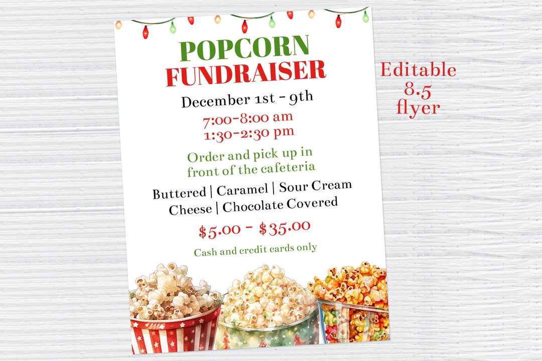Editable Popcorn Fundraiser Flyer Template Printable School or Church ...