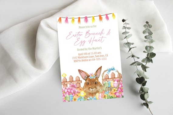 Editable Easter Egg Hunt and Easter Brunch Invitation Template, Easter ...