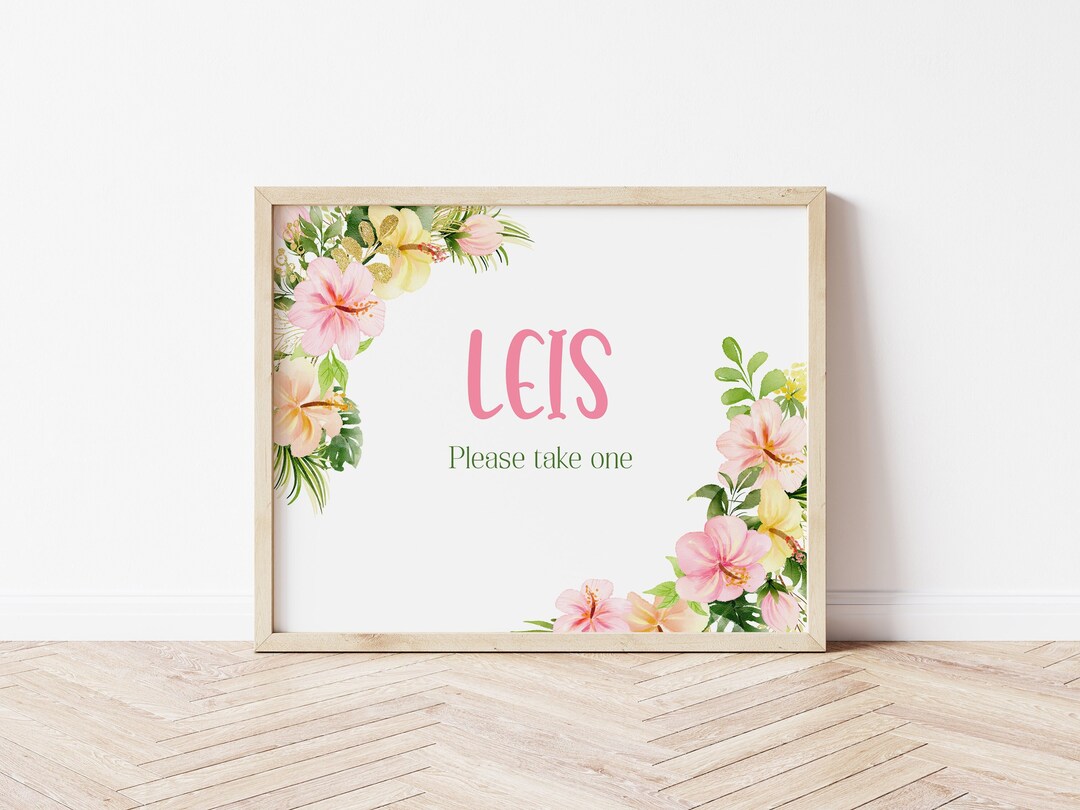 Lei Sign for Luau Party Decorations, Lei Favors Sign, Printable Luau ...