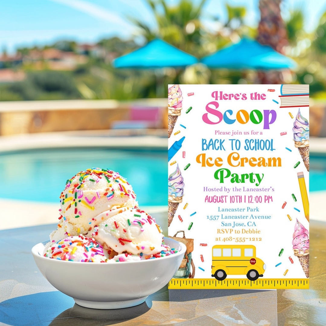 Editable Ice Cream Back to School Invitation Template, Printable End of ...
