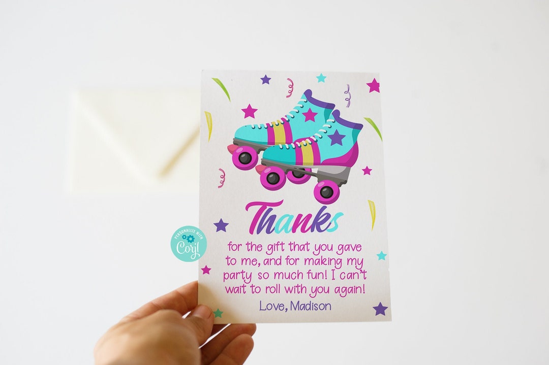 Editable Skating Party Thank You Card, Rollerskating, Roller Skating ...