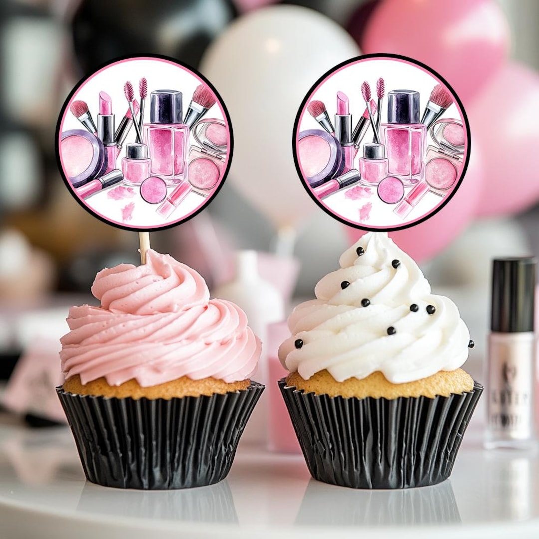 Makeup Party Cupcake Toppers, Spa and Pamper Party Decorations, Girls ...