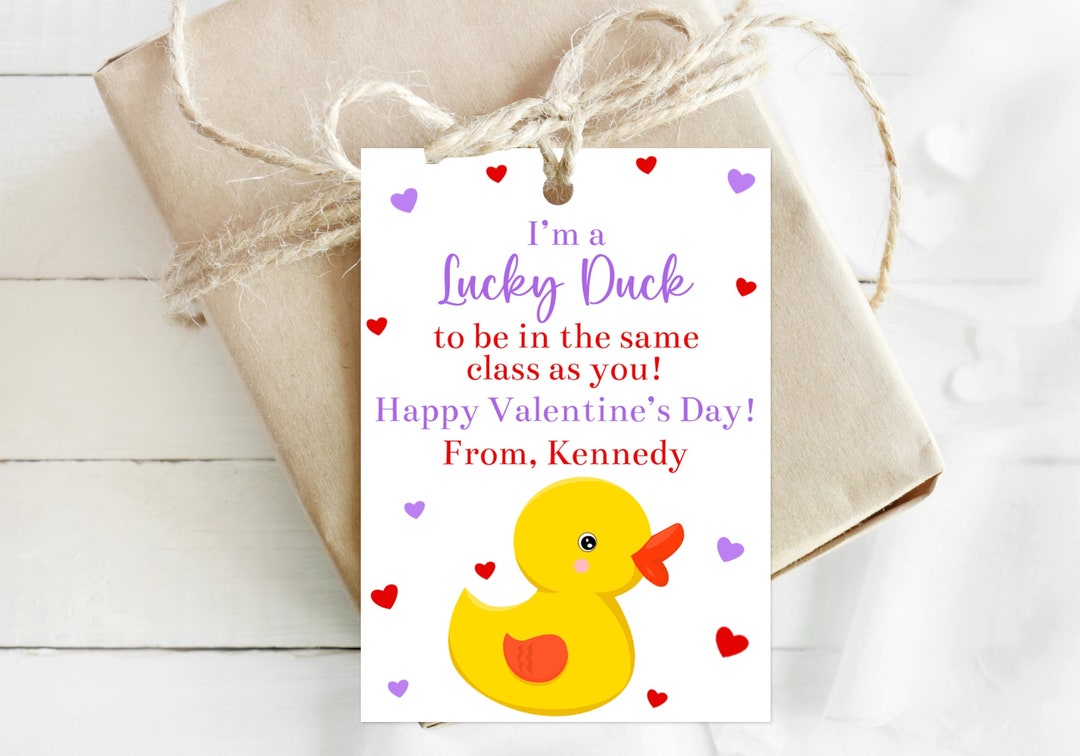 Printable Red and Purple Lucky Duck Valentine Tag I'm Lucky to Be in ...