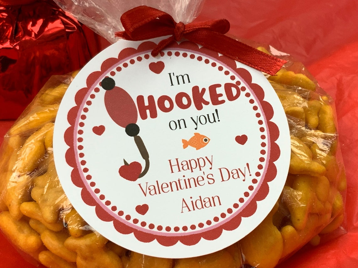 Printable Valentines Editable I'm Hooked on You Goldfish - Etsy