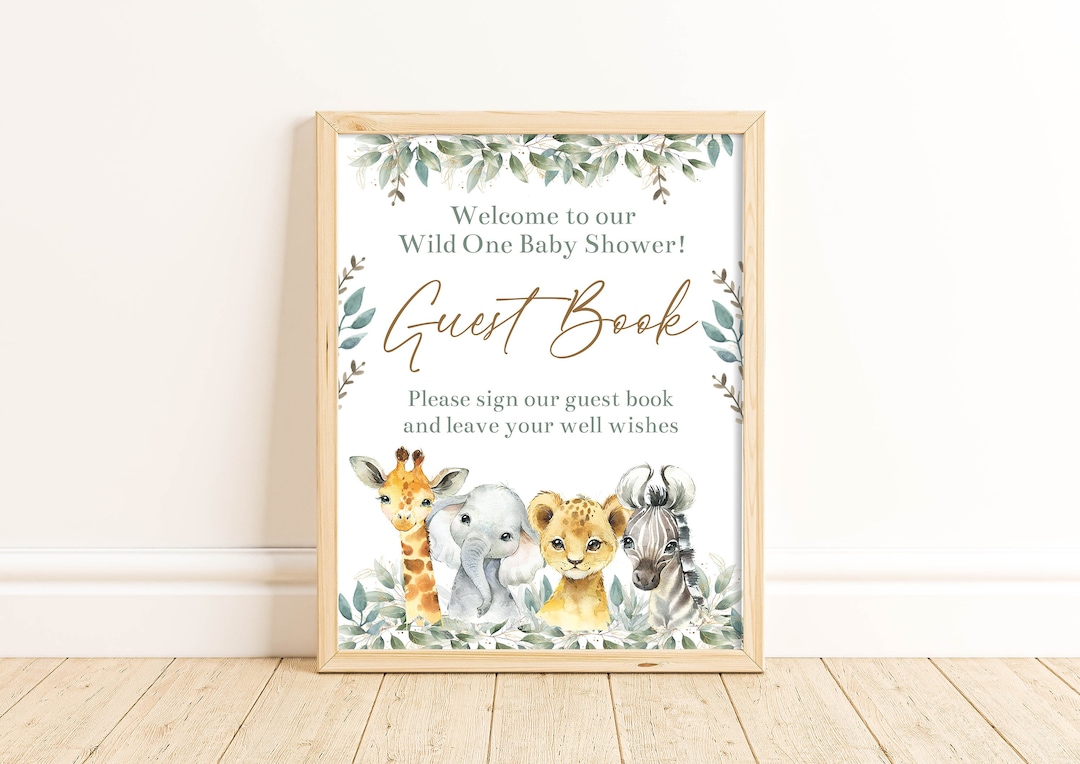 Printable Wild One Guest Book Sign, Safari Jungle Baby Shower Decor ...