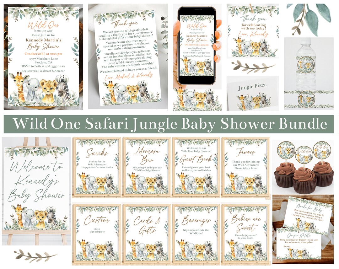 Printable A Little Wild One is on the Way Baby Shower Bundle, Editable ...