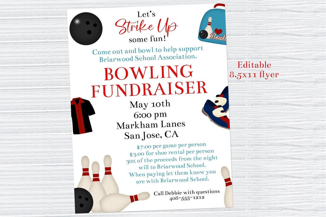 Editable Bowling Flyer Template, Printable Bowling Fundraiser, School ...