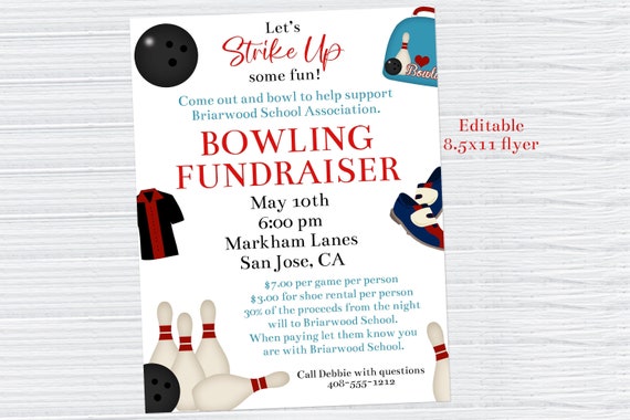 Editable Bowling Flyer Template, Printable Bowling Fundraiser, School ...