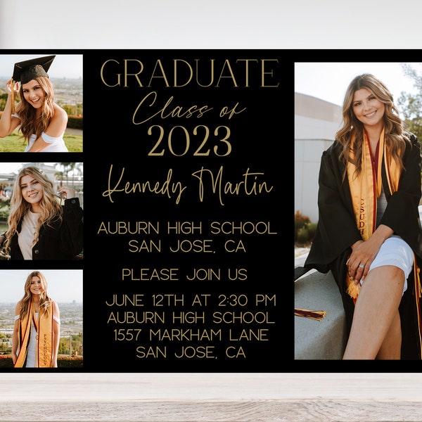 Black and Gold Graduation Invitation Template - Etsy