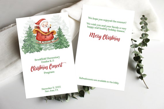 Editable Santa Claus Christmas Concert Program Template, Musical ...