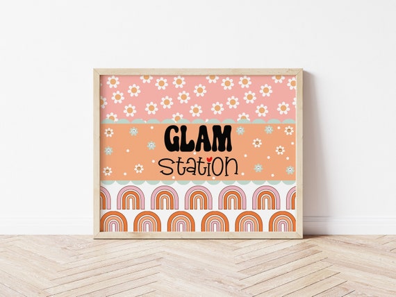 Retro Glam Station Sign, Printable Glam Sign, Spa Birthday Party ...