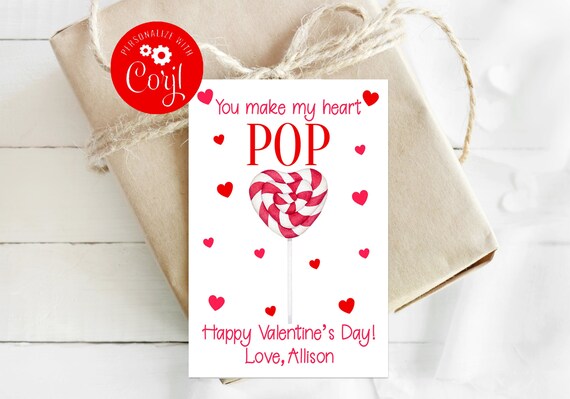 Editable You Make My Heart Pop Valentine Tag, Lollipop Valentines ...