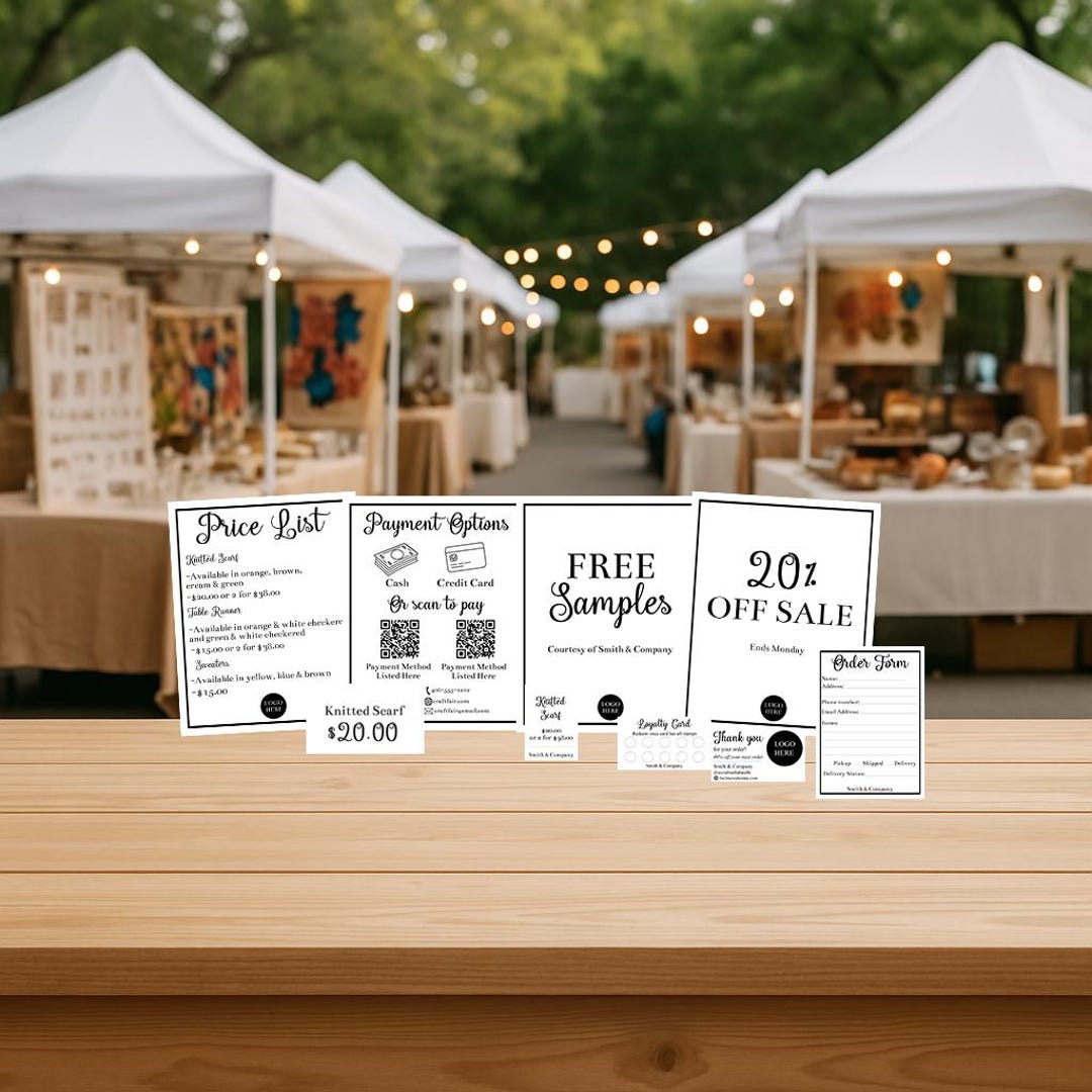 Craft Fair Show Vendor Template Bundle, Editable Vendor Price List Sign ...