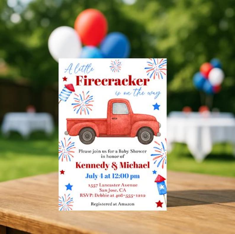 Editable 4th of July Firecracker Baby Shower Invitation Template ...