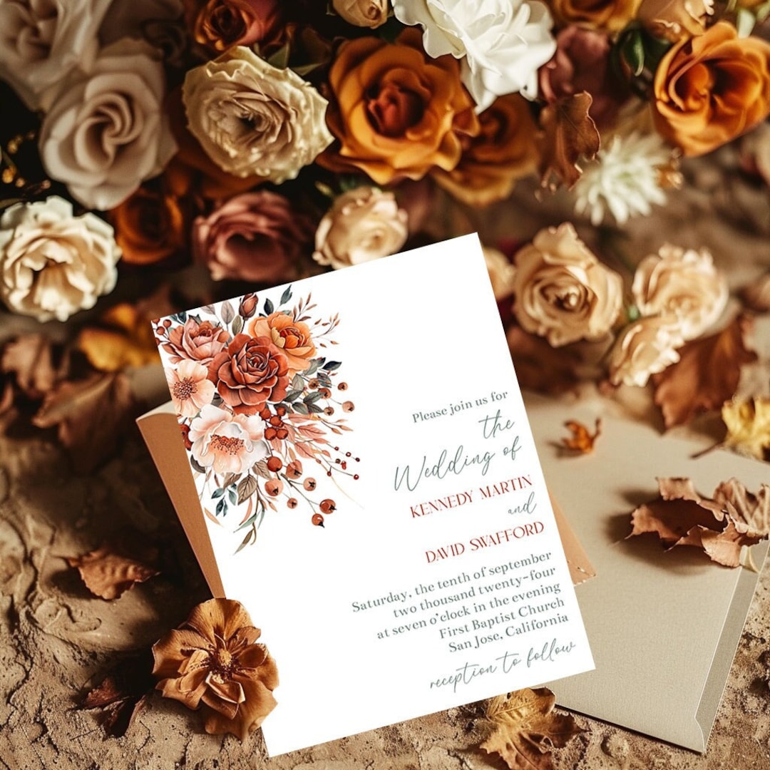 Terracotta Boho Editable Fall Wedding Invitation Template Printable ...