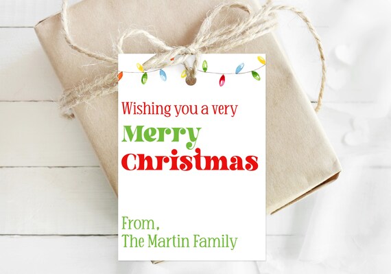 Editable Retro Merry Christmas Gift Tag, Minimalist Christmas Tag ...