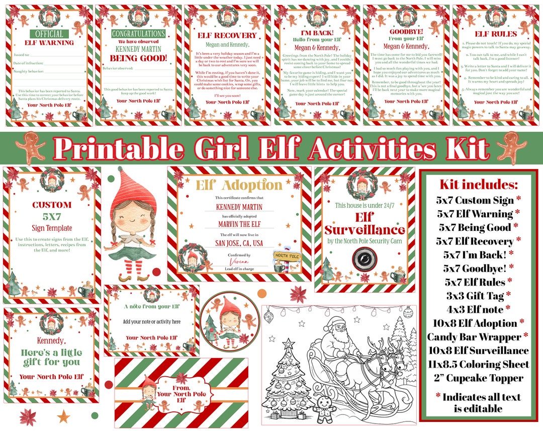 Kids Printable Girl Elf Activities Christmas Bundle Kit, I'm Back ...