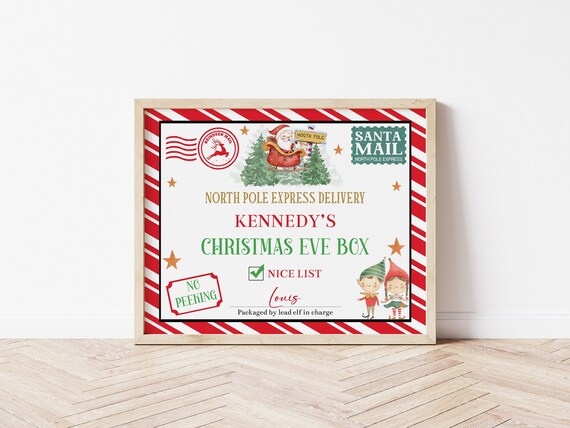 Editable Christmas Eve Box Label Template, North Pole Package Label ...
