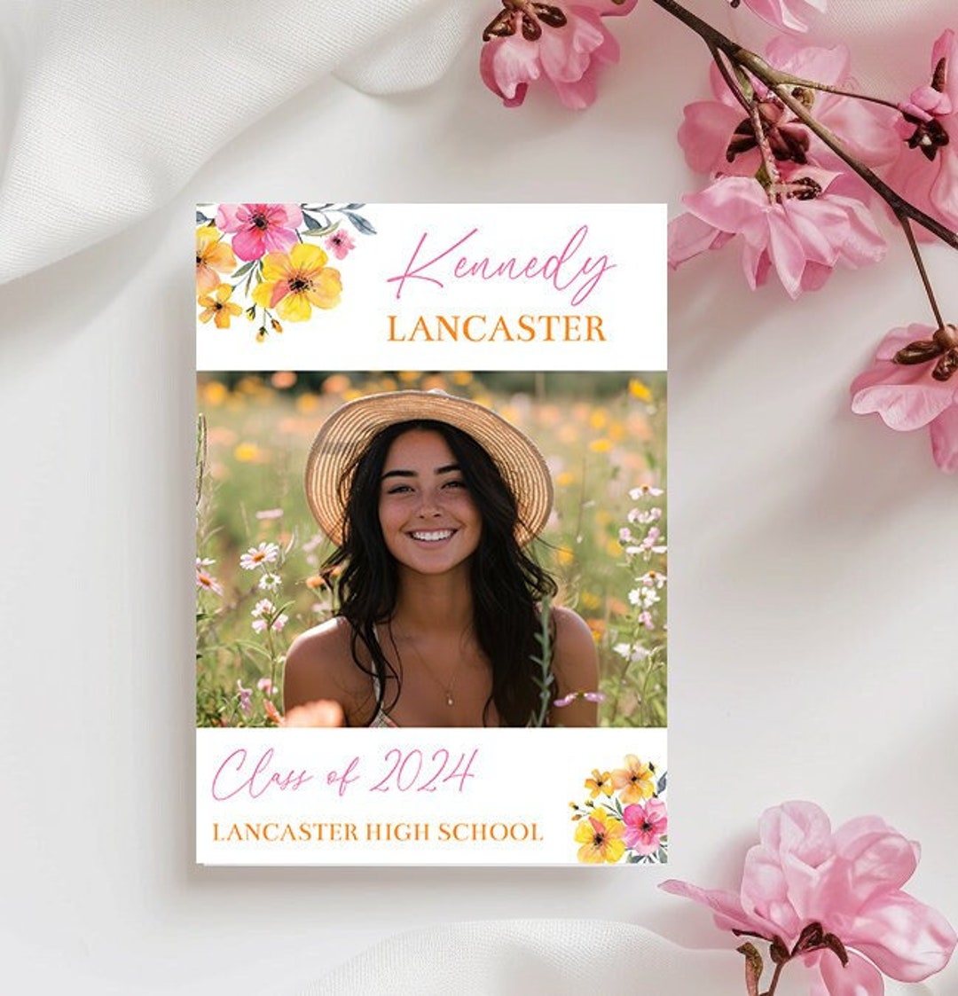 Editable Class of 2024 Floral Graduation Photo Announcement Template ...