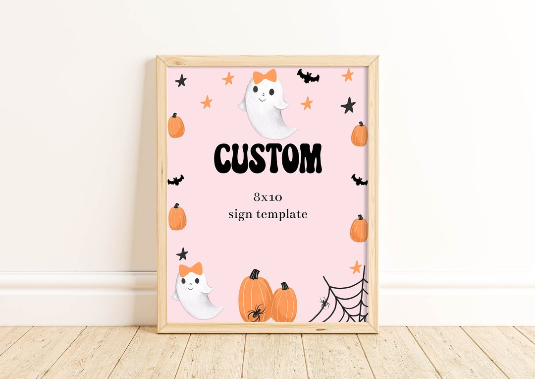 Editable Pink and Orange Girls Halloween Custom Sign Ghost - Etsy