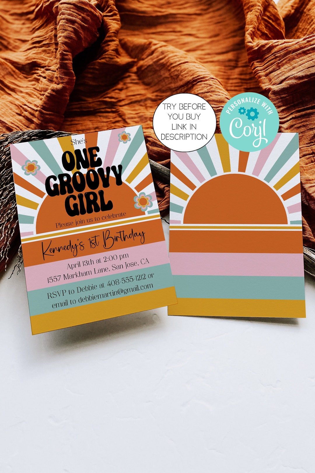 Editable She's One Groovy Girl Invitation Template for 1st Birthday ...