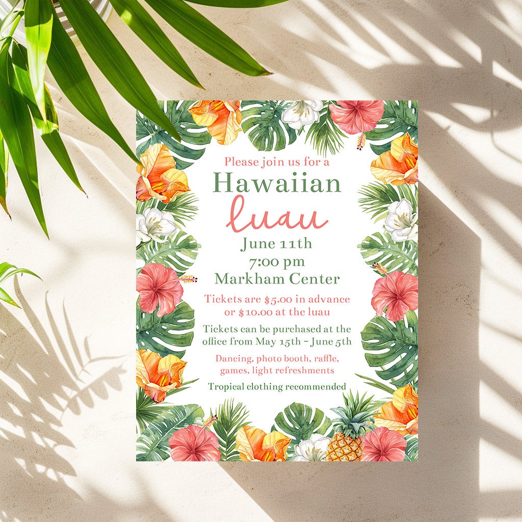 Editable Luau Hawaiian Tropical Party Bundle Printable Summer Luau ...