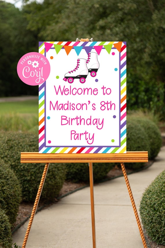 Editable Skating Welcome Sign, Skating Party, Skating Birthday Rainbow ...