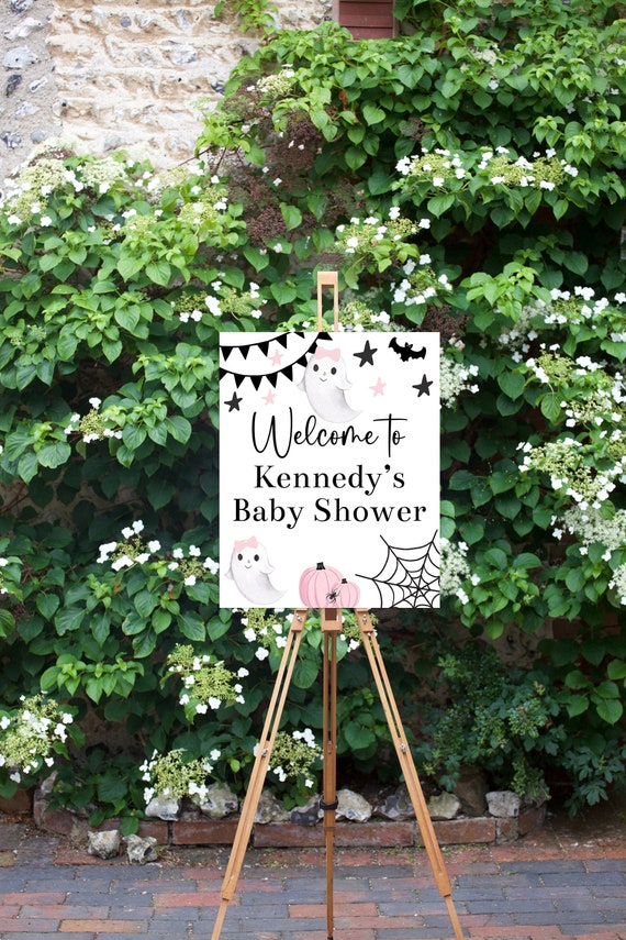 Editable Boo Pastel Pink Welcome Sign Ghost Baby Shower - Etsy