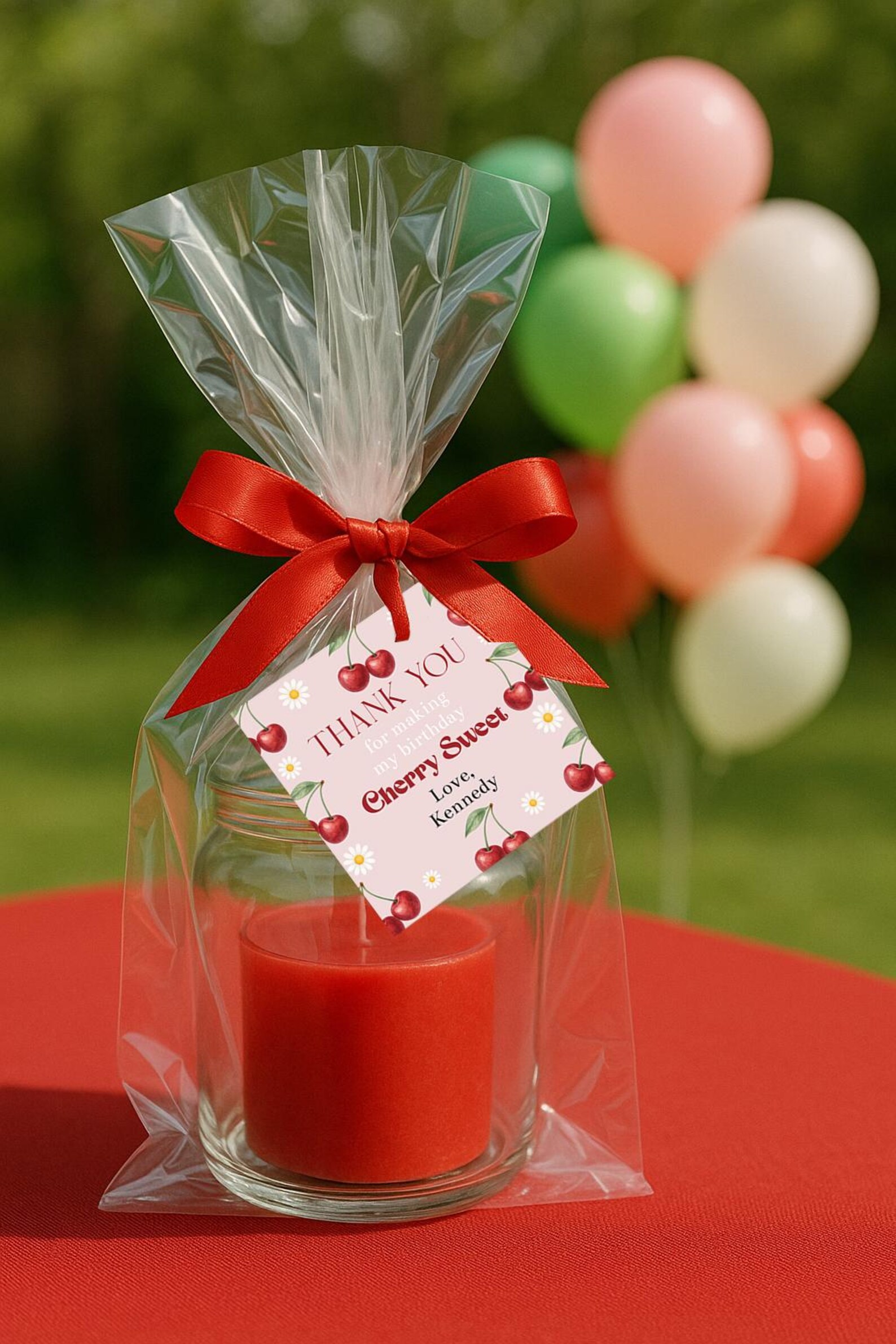 Editable Cherry Favor Tag Template, Printable Retro Pink & Red Summer ...