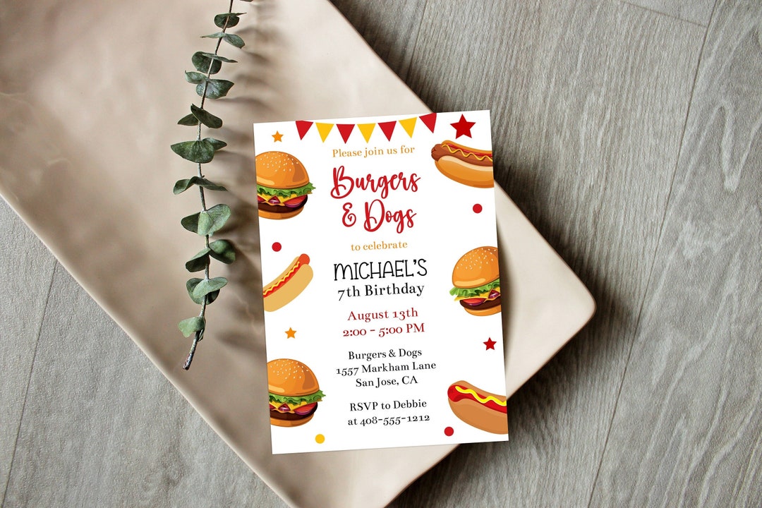 Editable Burgers and Dogs Party Invitation Template, Burgers and Hot ...