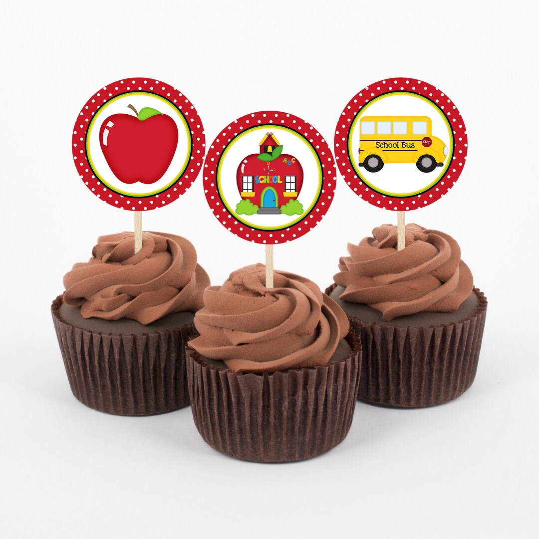 Back to School Cupcake Toppers, School Cupcakes, School Bus Cupcake ...
