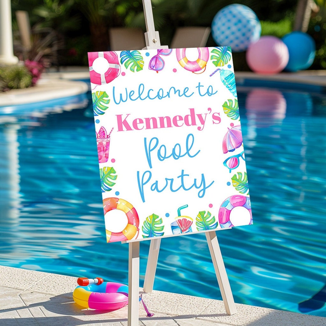 Pool Party Welcome Sign, Editable Pool Party Entrance Sign, Printable ...