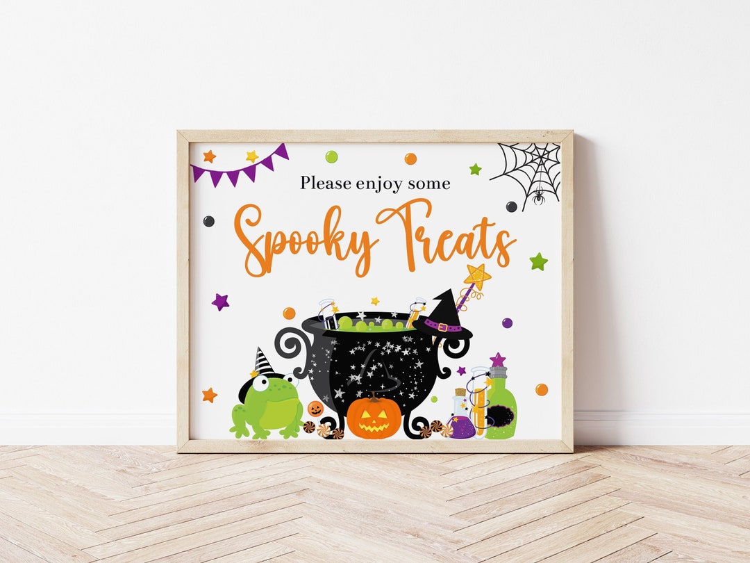 Spooky Treats Sign Halloween Party Decorations Witches Cauldron Treat ...