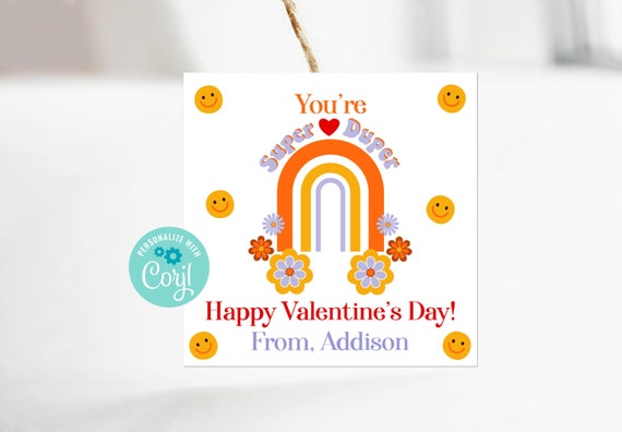 Editable Retro Valentines Day Tag, Hippy Valentine, Groovy Tag, School ...