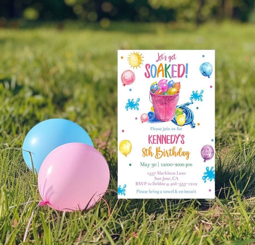 Water Balloon Birthday Party Invitation Template, Let's Get Soaked ...