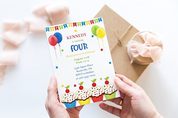 Editable 4th Birthday Invitation Template Primary Colors For Boy or ...