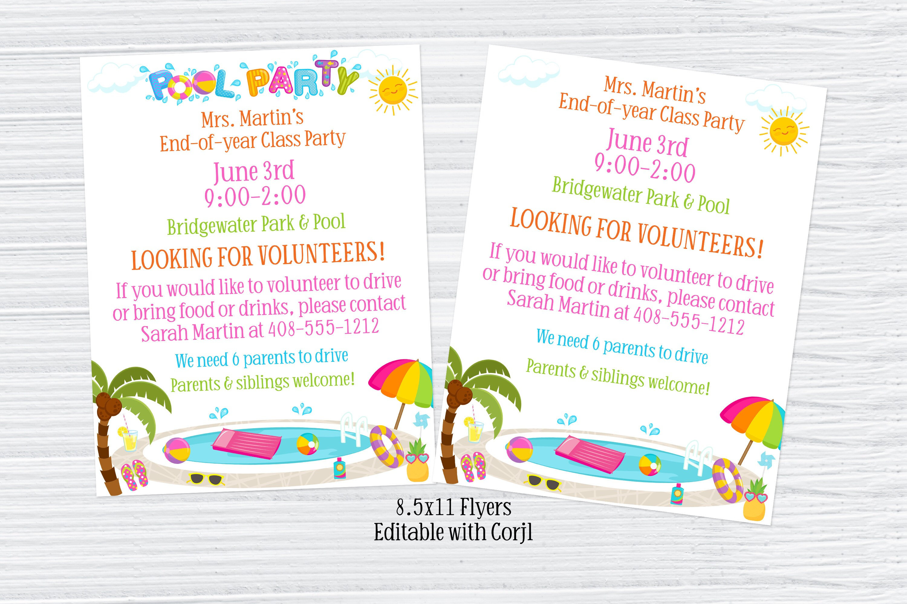 Editable Pool Party 8.5x11 Flyer Template Last Day of School - Etsy Canada