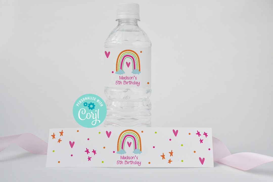 Editable Boho Rainbow Water Bottle Wrappers Rainbow Party - Etsy