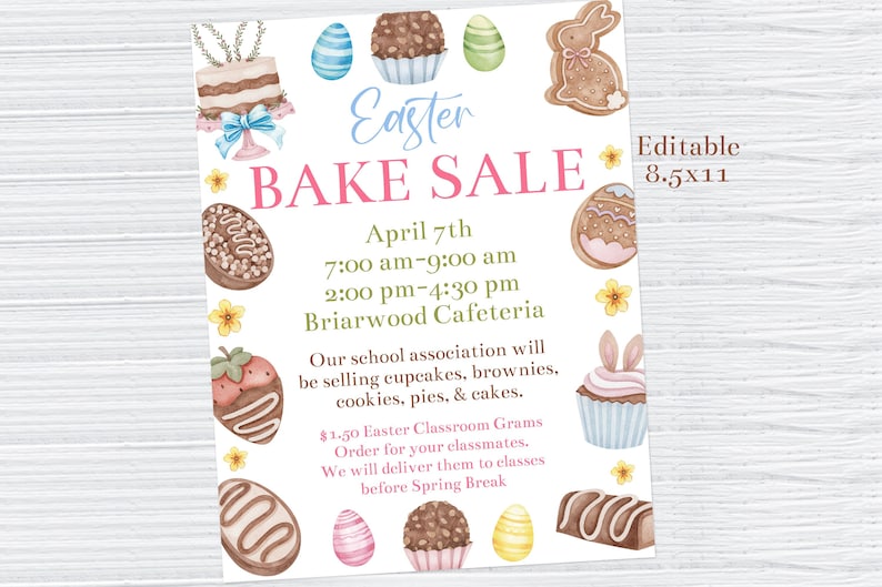Editable Easter Bake Sale Flyer Template Printable School - Etsy