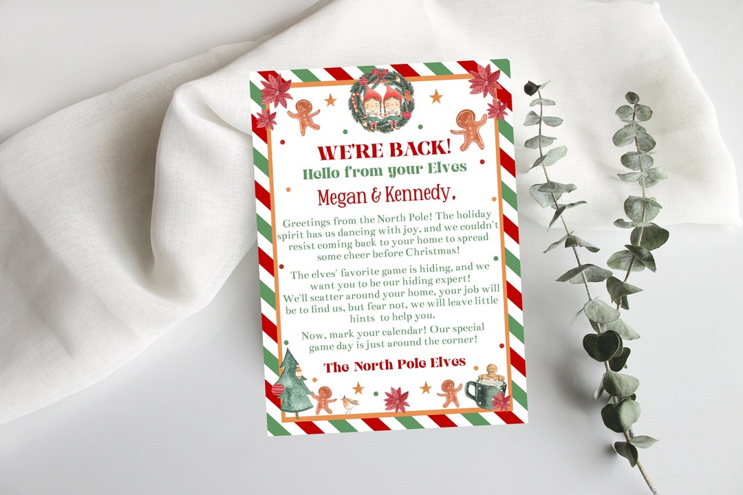 Editable Twin Girl Elves We're Back Letter Template, Printable Girl ...