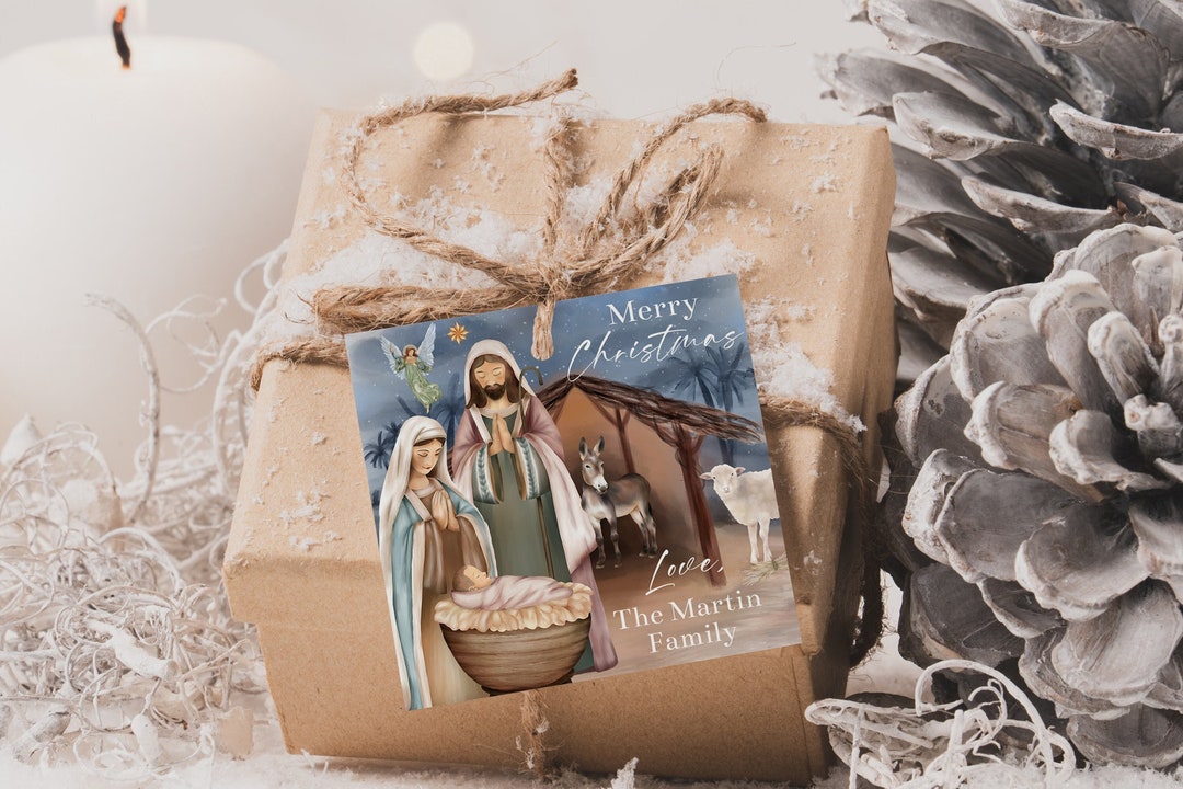 Editable Nativity Christmas Gift Tag Religious Gift Tag Baby Jesus Tag ...