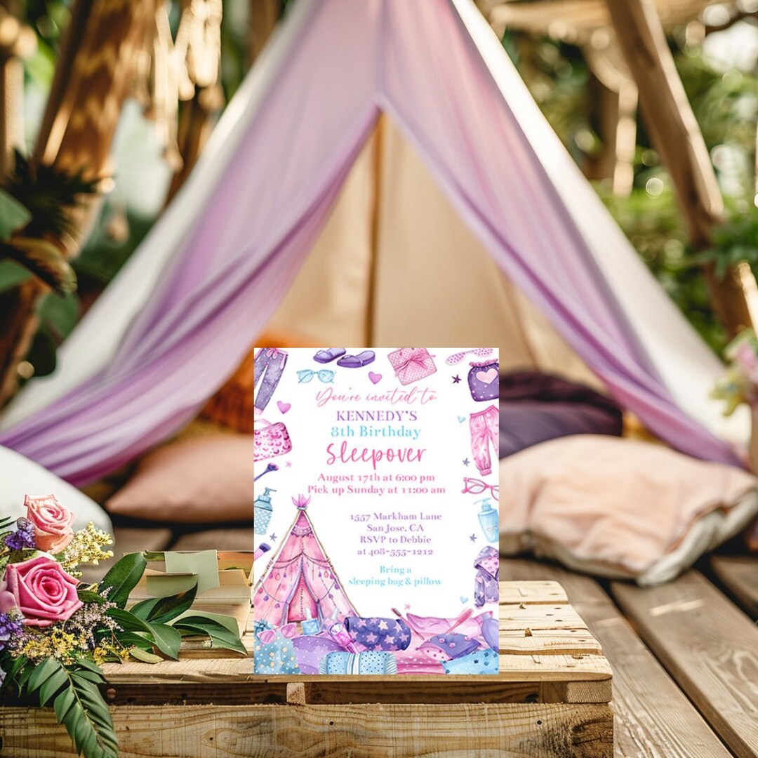 Editable Sleepover Invitation Template Boho Slumber Party Birthday ...