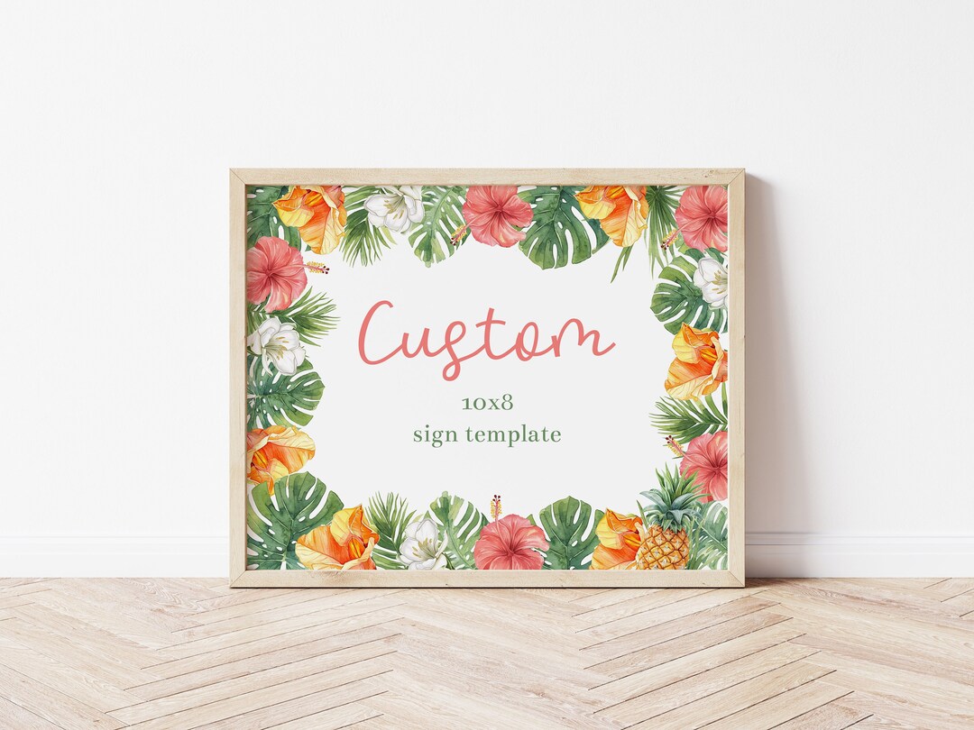 Editable Tropical Hawaiian Luau 10x8 Custom Sign Template Printable ...
