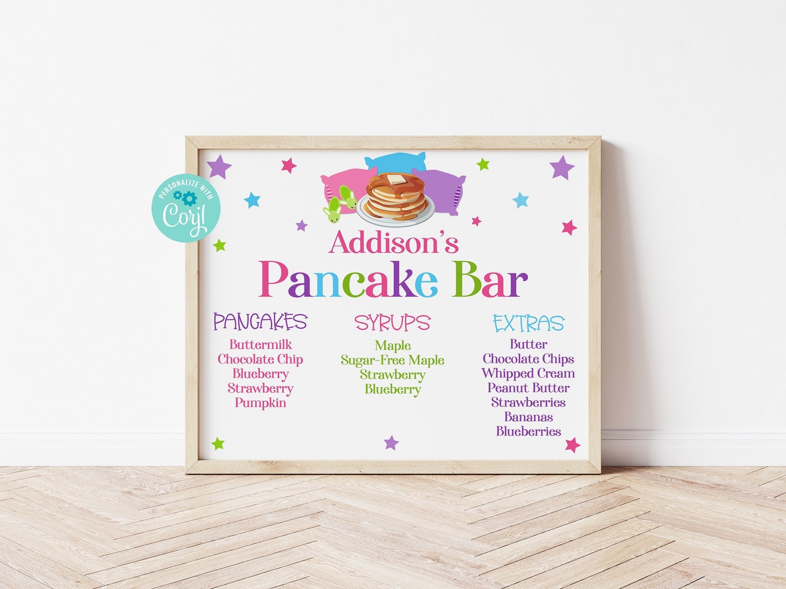 Editable Pancake Bar Sign Template, Pancakes and Pajamas Birthday Party ...